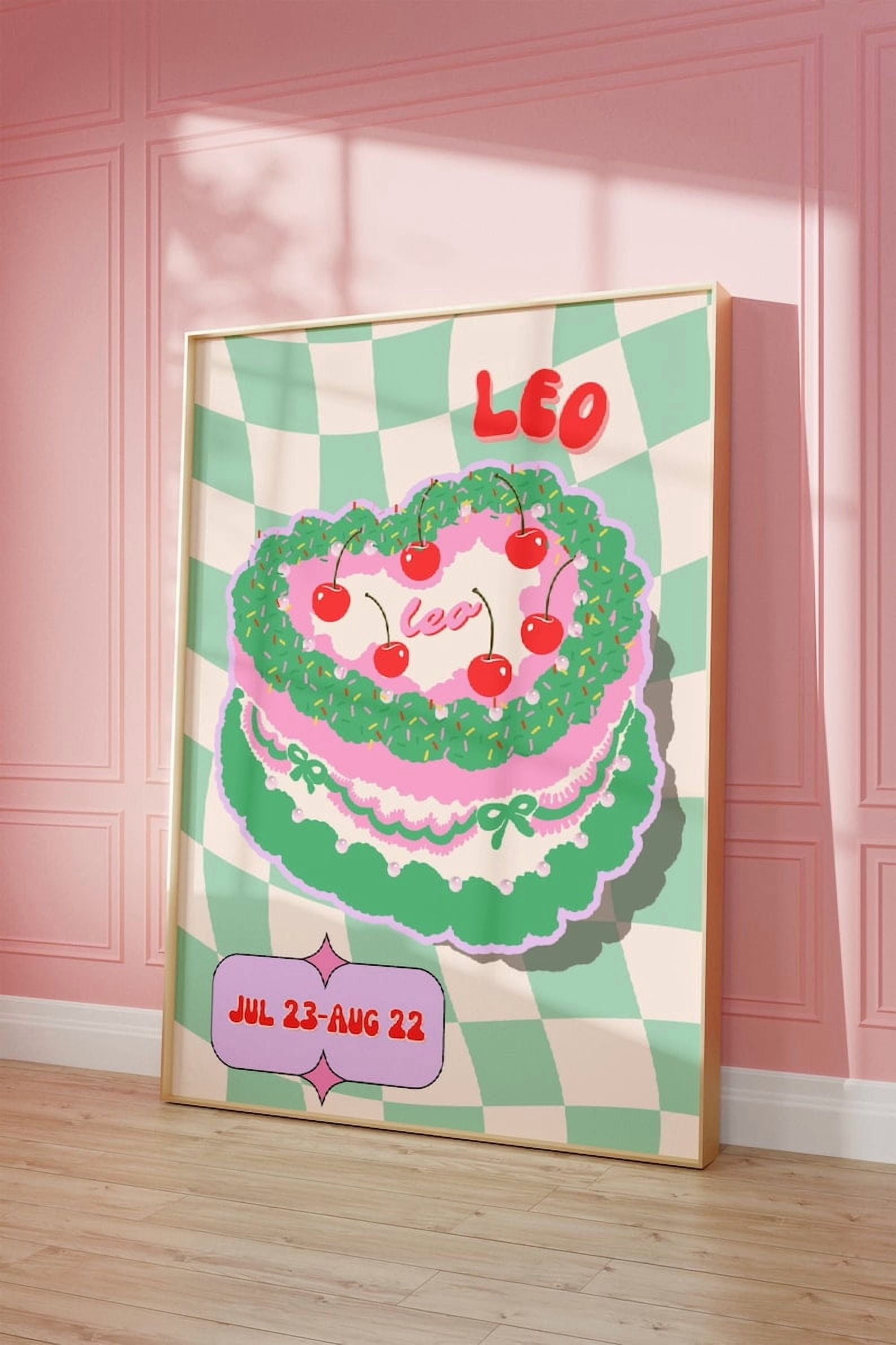 SEPT Leo Birthday Cake Poster, Leo Zodiac Star Sign Print, Retro Bday ...