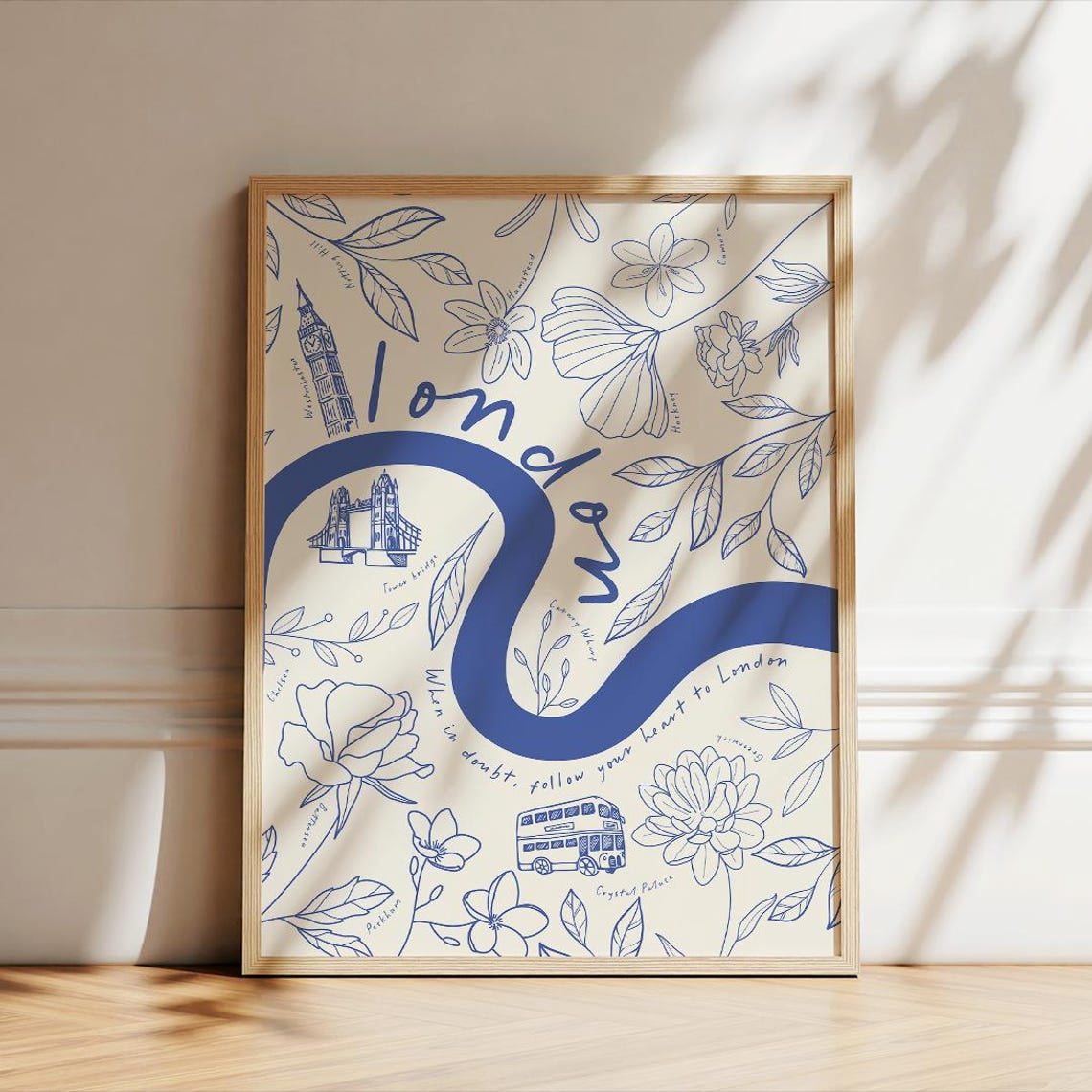 SEPT London Poster Travel Map, London England Flower Print, Flowers ...