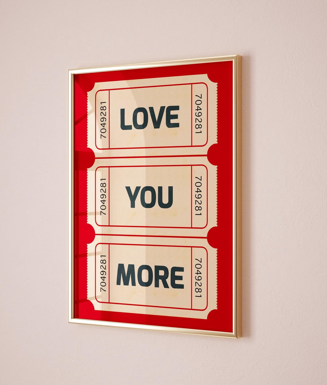 SEPT Love You More Vintage Ticket Wall Art - Red Retro Wall Art, Trendy ...