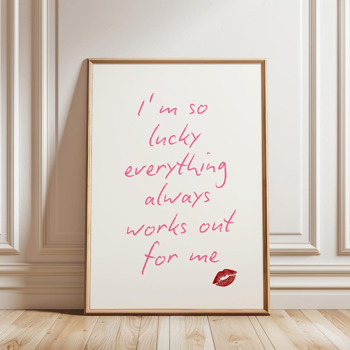 SEPT I'M So Lucky Quote Print Positive Affirmation Wall Art Pink ...