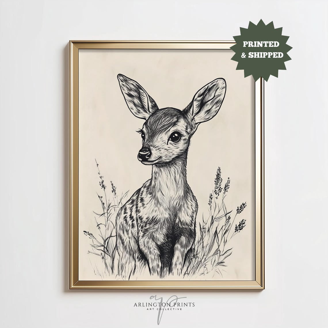 SEPT Mailed Print, Woodland Deer Portrait Sketch Drawing, Rustic Cabin ...