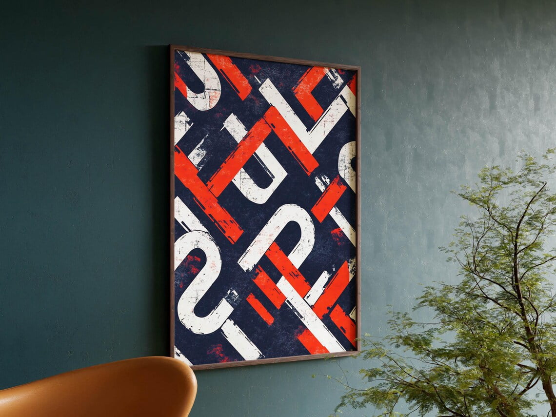 SEPT Mid Century Modern Abstract Art Print, Brutalist Geometric Wall ...