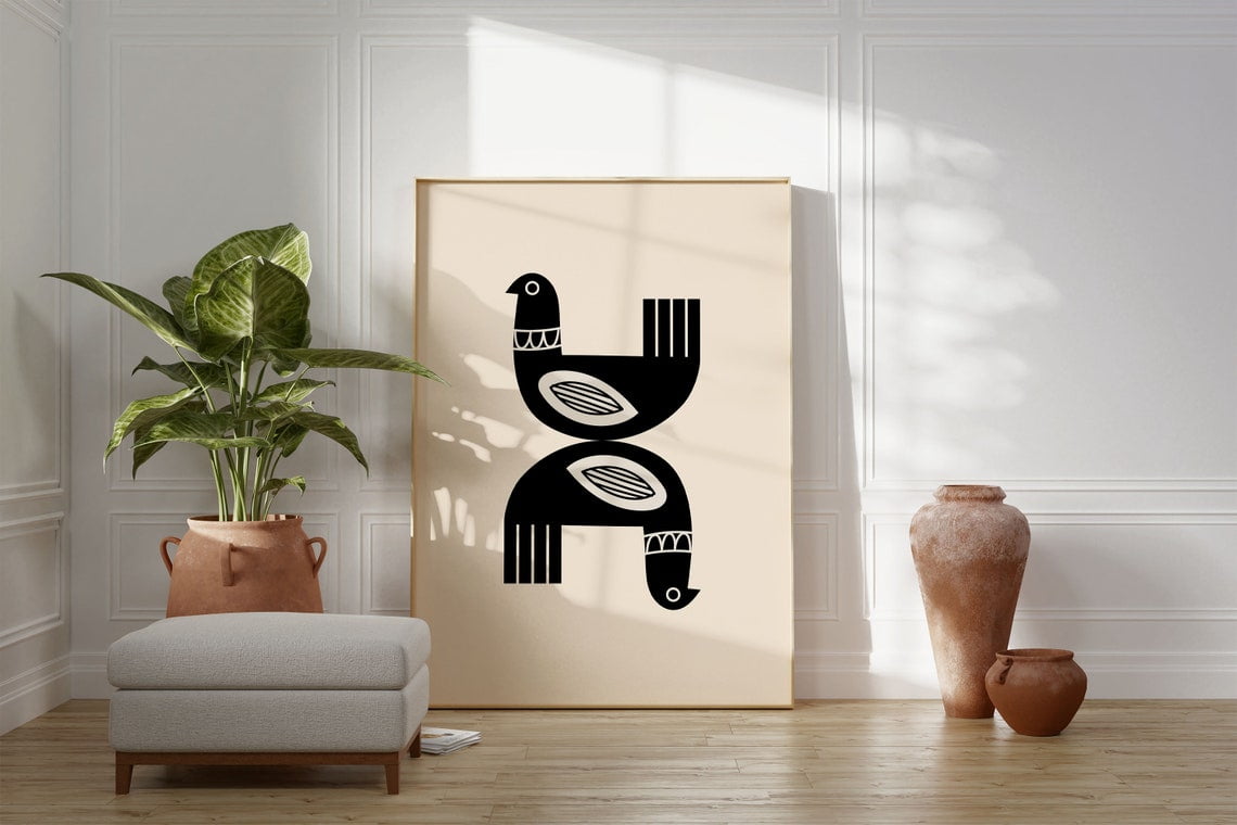 SEPT Minimalist Birds Printable Wall Art, Black And White Abstract Bird ...