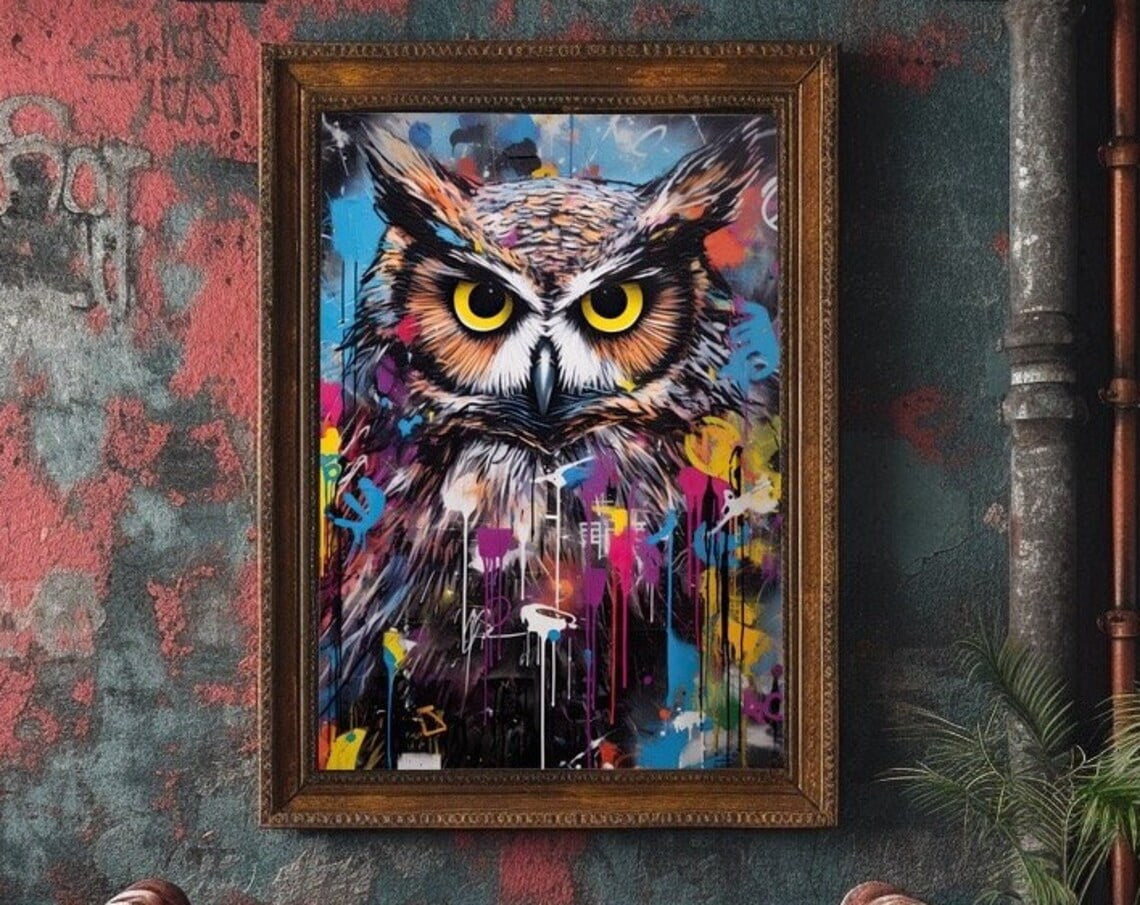 SEPT Modern Owl Graffiti Wall Art Print, Colorful Urban Bird Street ...