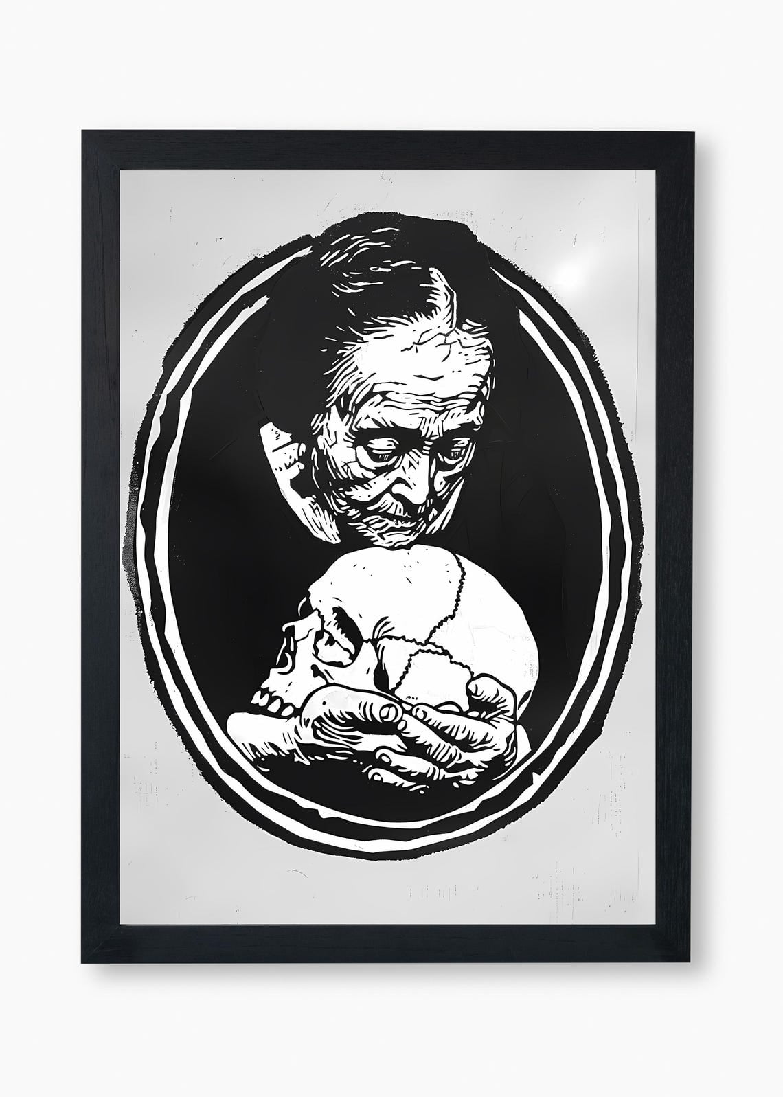 SEPT Monochrome Illustration Of Elder Reflecting On Human Skull Woodcut ...