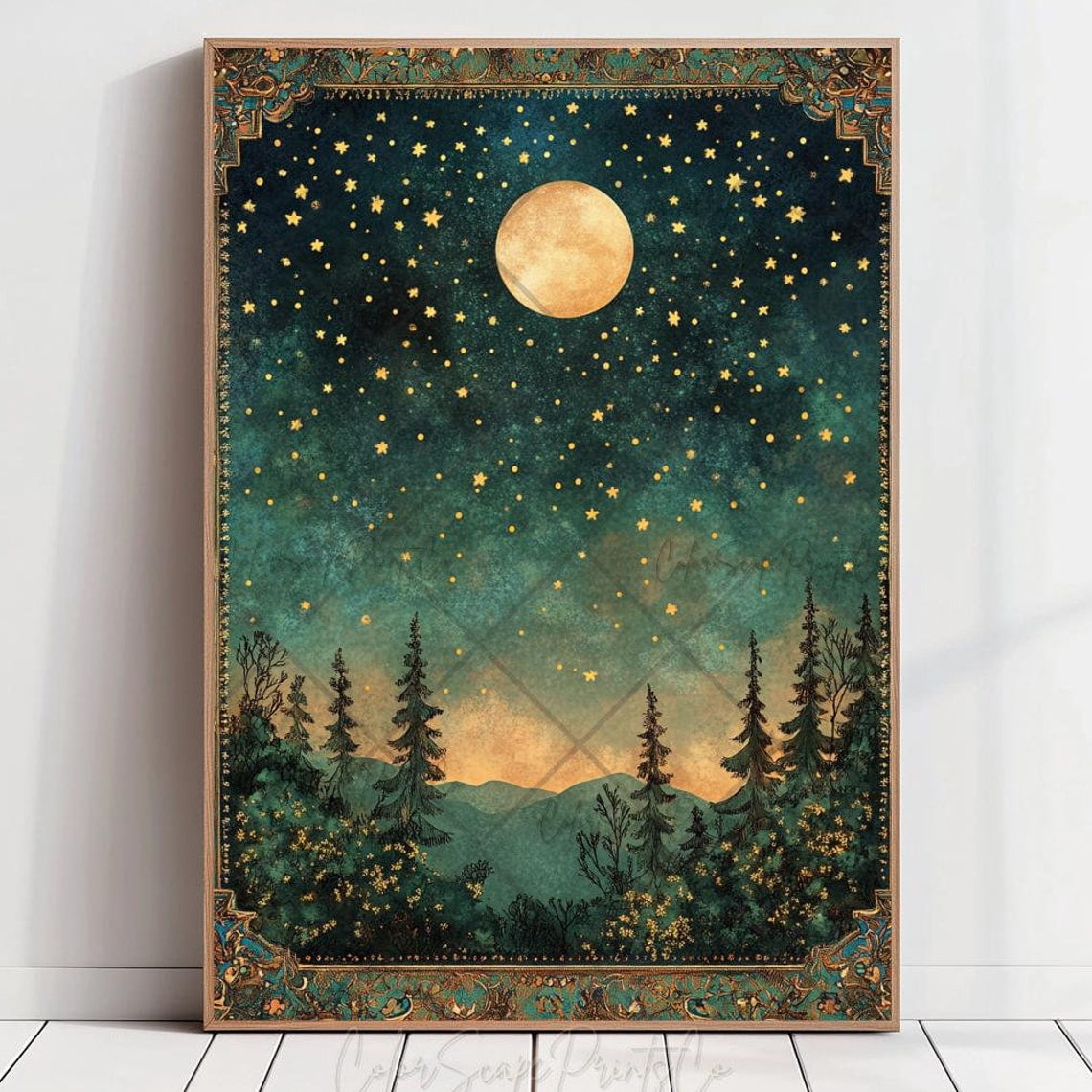 SEPT Moon And Stars Wall Art Dark Forest Painting Enchanted Forest ...