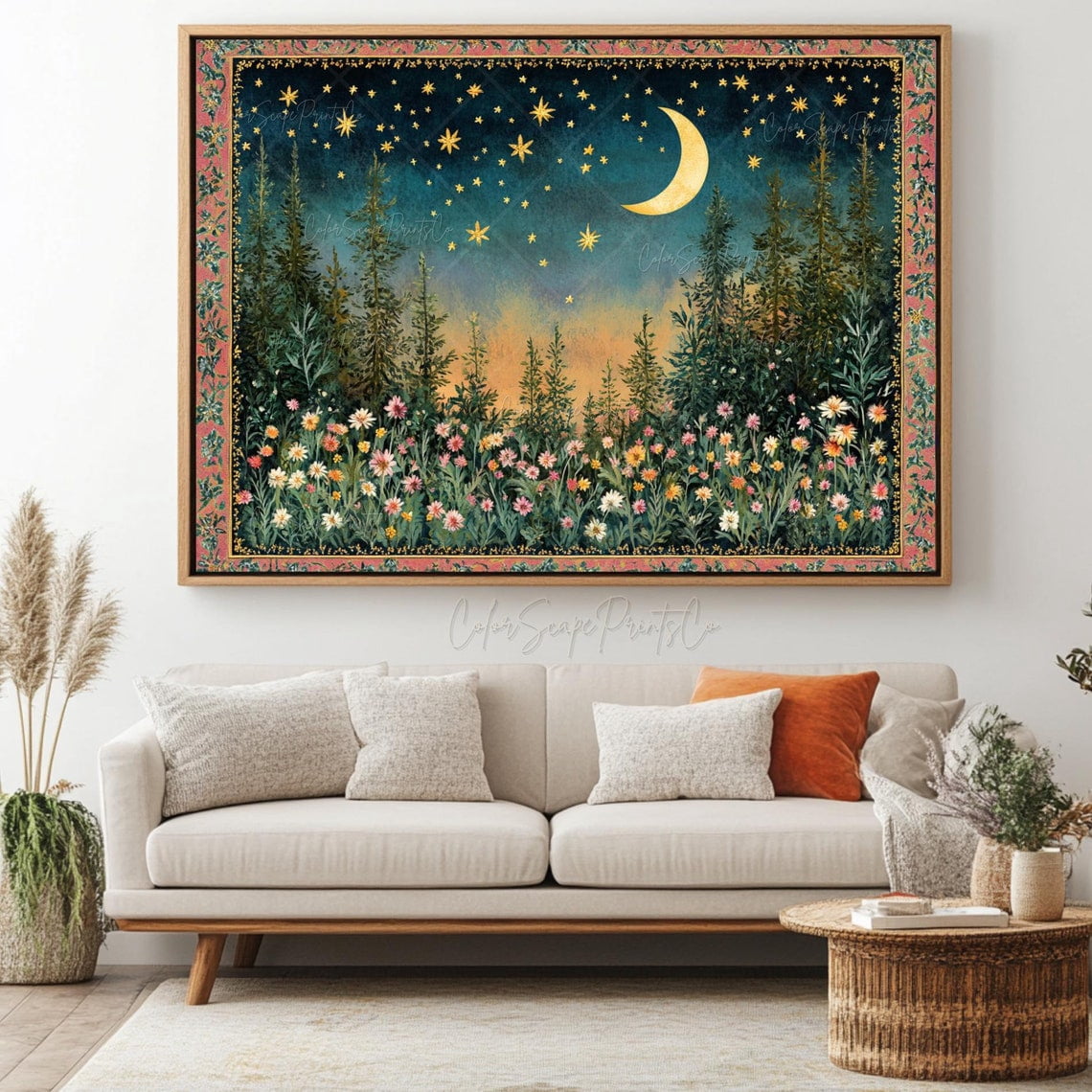 SEPT Moonlit Wildflower Garden Painting Moon And Stars Wall Art Night ...