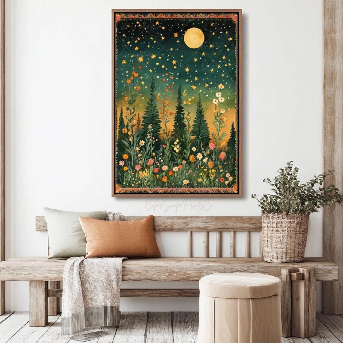 SEPT Moonlit Wildflower Garden Painting Moon And Stars Wall Art Night ...