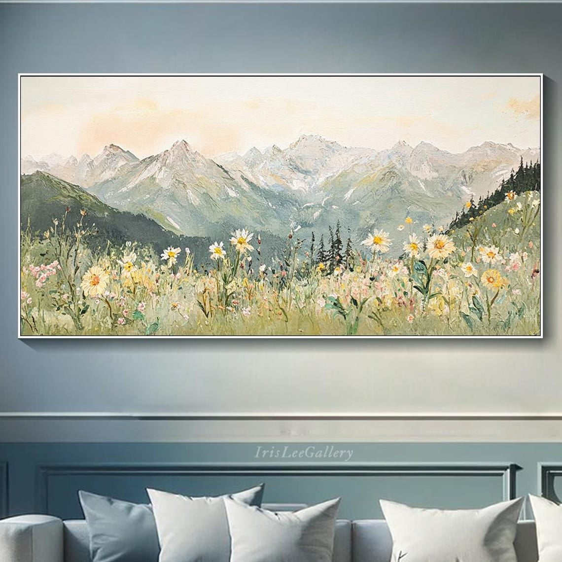 SEPT Mountain Meadow Painting On Canvas Alpine Wildflower Landscape Art ...
