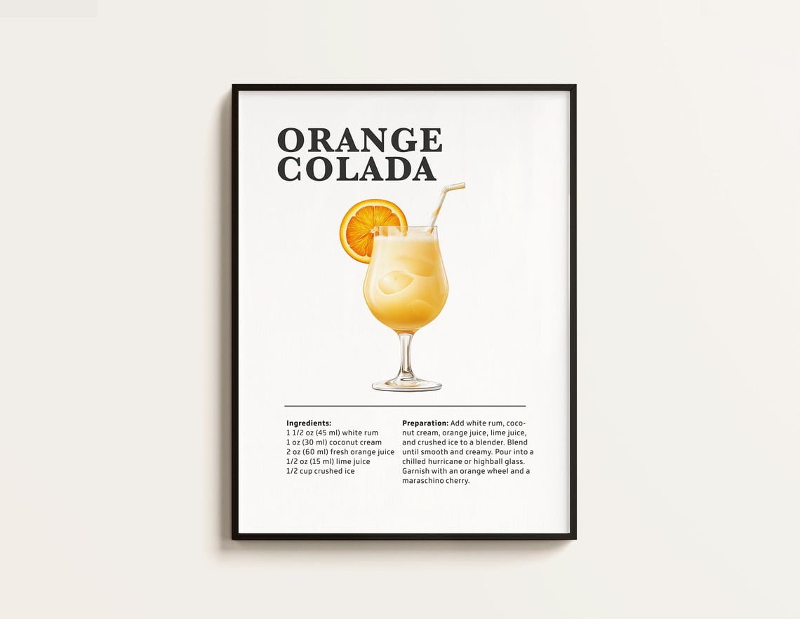 SEPT Orange Colada Poster, Colada Recipe, Cocktail Print, Bar, Kitchen ...