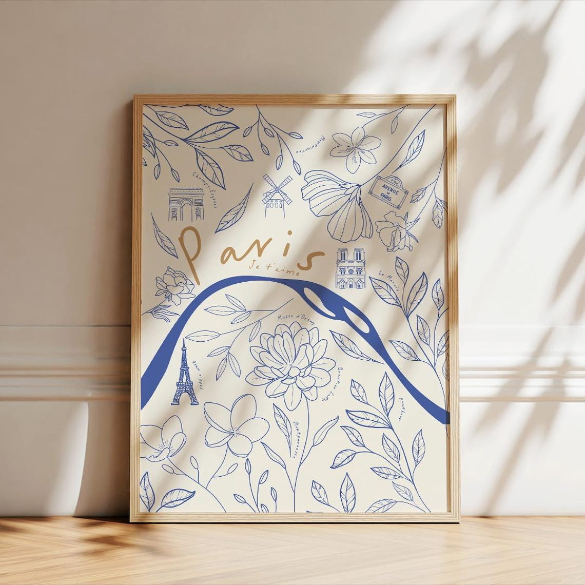 SEPT Paris Poster Travel Map, Paris France Flower Print, French Retro ...