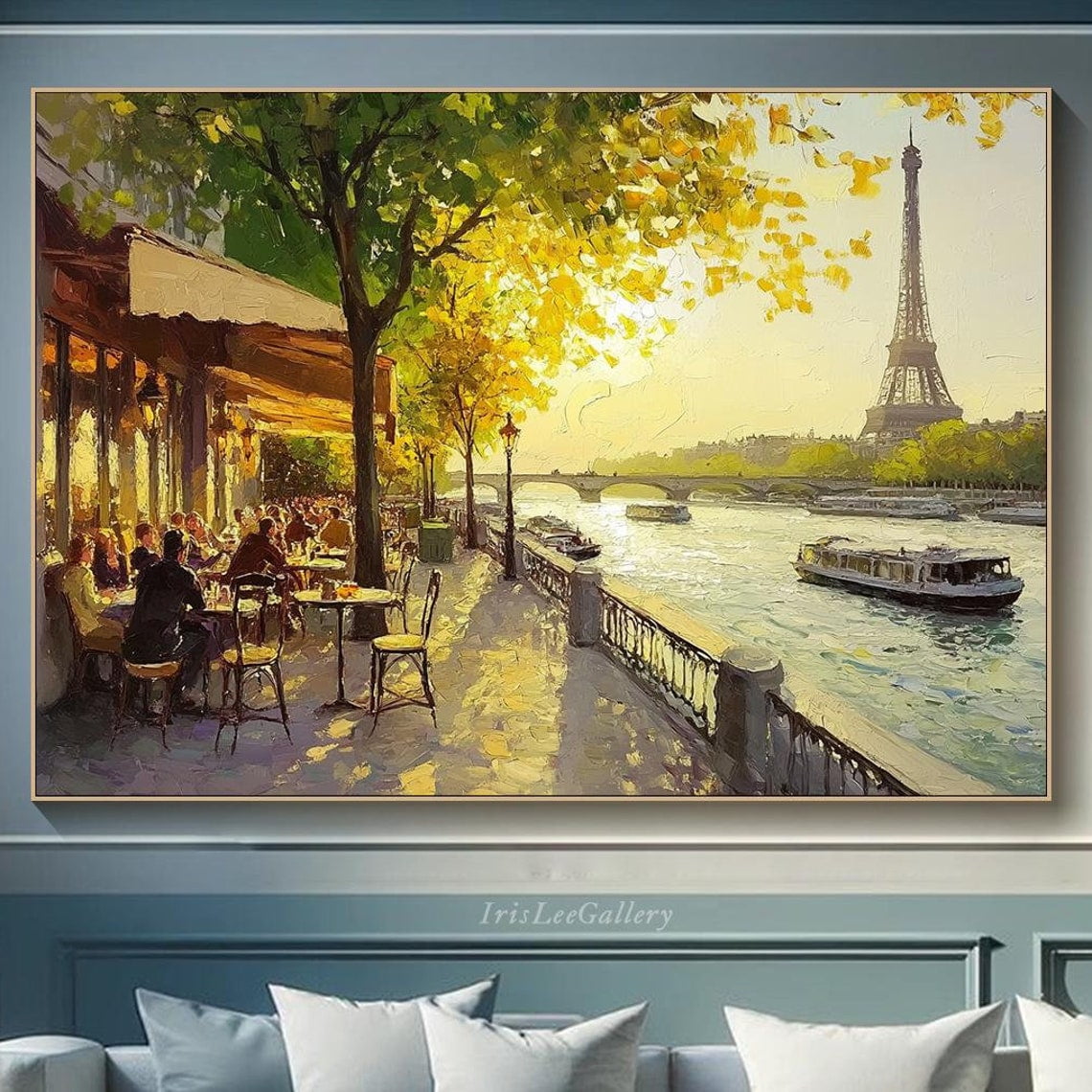 SEPT Parisian Cafe Oil Painting On Canvas Eiffel Tower Scenic Textured ...