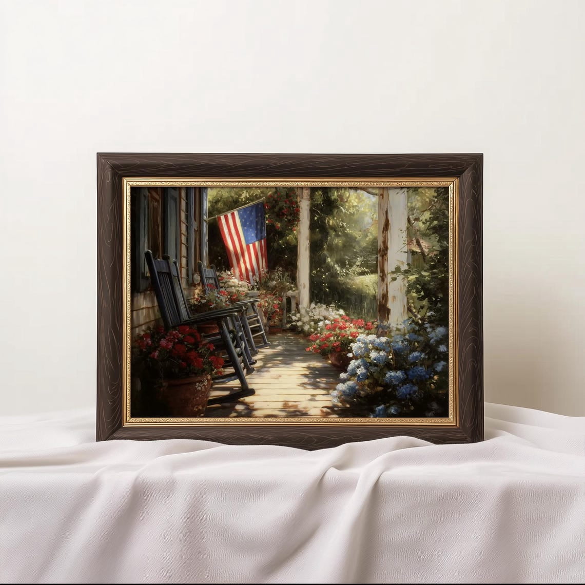 SEPT Patriotic Farmhouse Porch Wall Art, American Flag Summer Garden ...