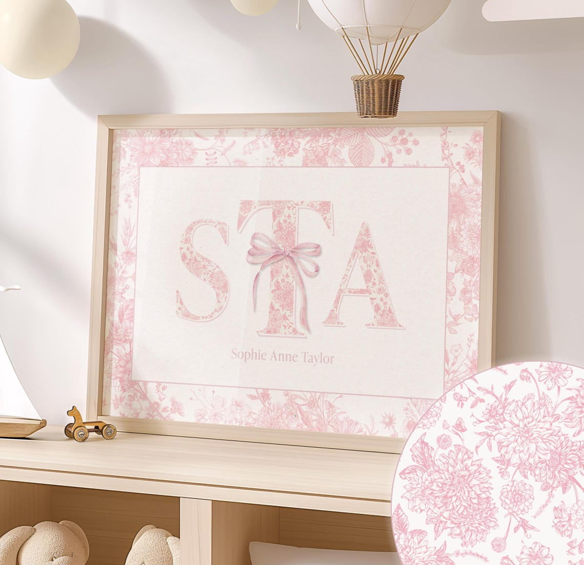 SEPT Personalised Coquette Bow Monogram Nursery Print Grandmillennial ...
