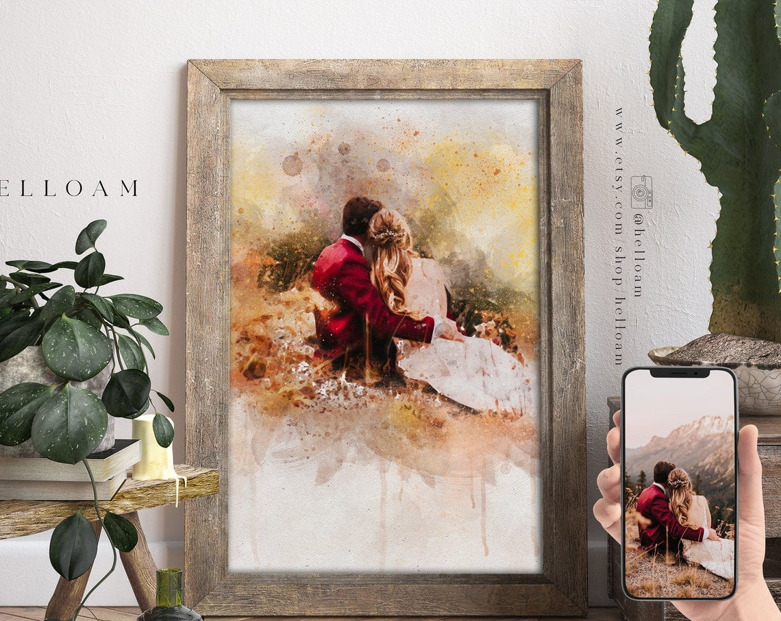 SEPT Personalised Couple Painting From Photo,, Family Illustration ...