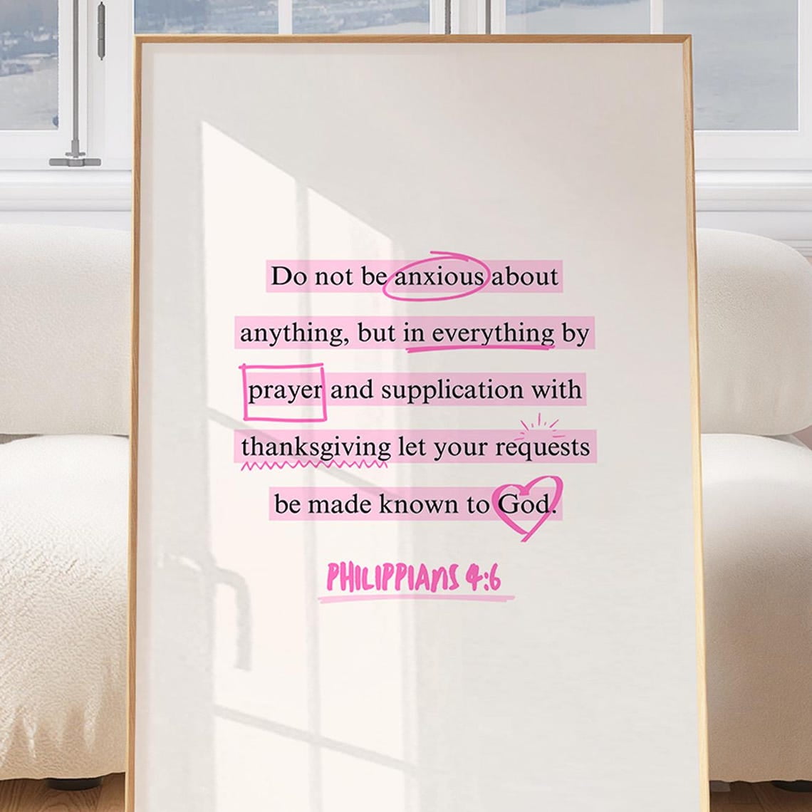 SEPT Philippians 4 6 Wall Art Pink Christian Wall Art Trendy Pink Bible ...