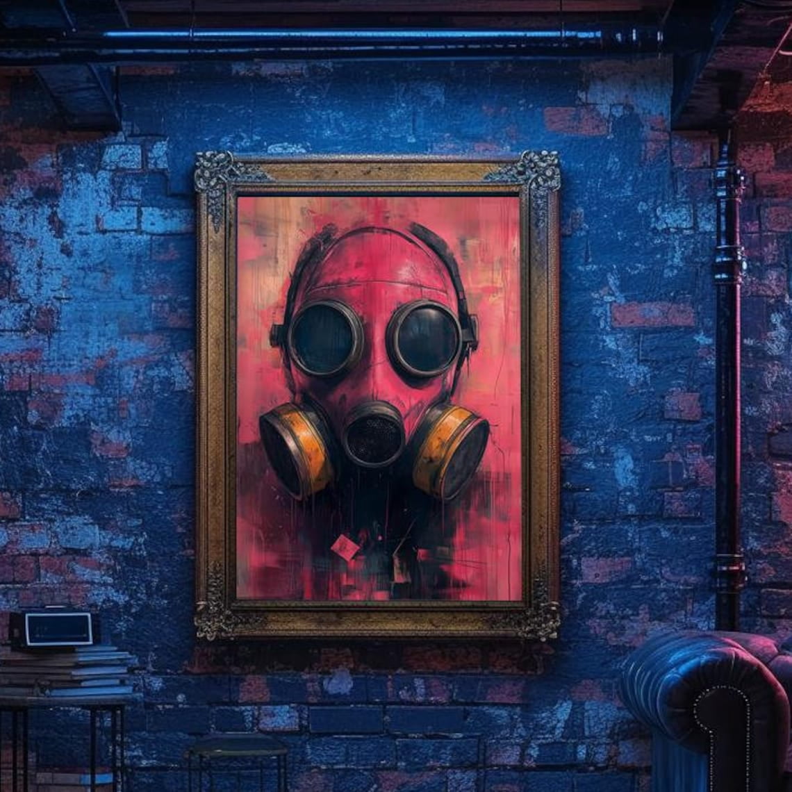 SEPT Pink Gas Mask Graffiti Wall Art, Street Art Illustration, Digital ...
