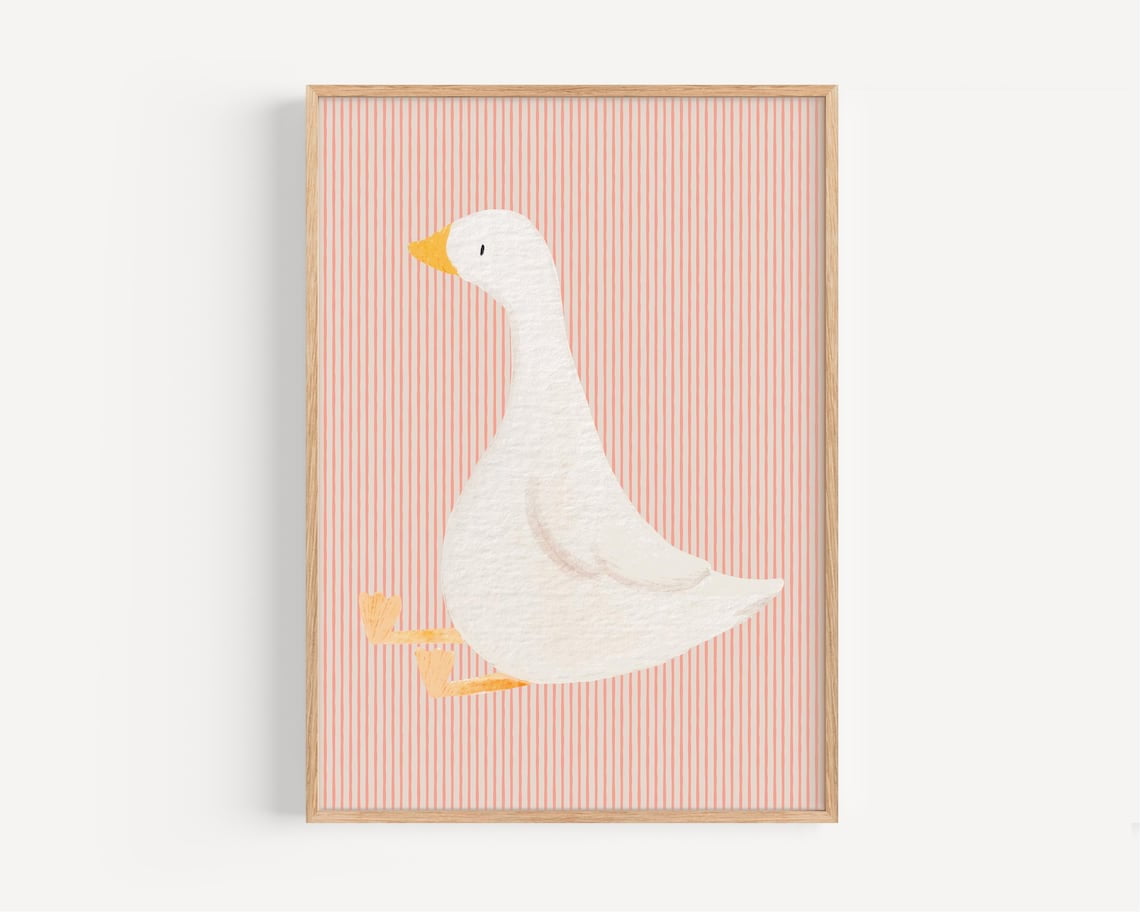 SEPT Pink Goose Wall Art Printable, White Goose Nursery Decor ...
