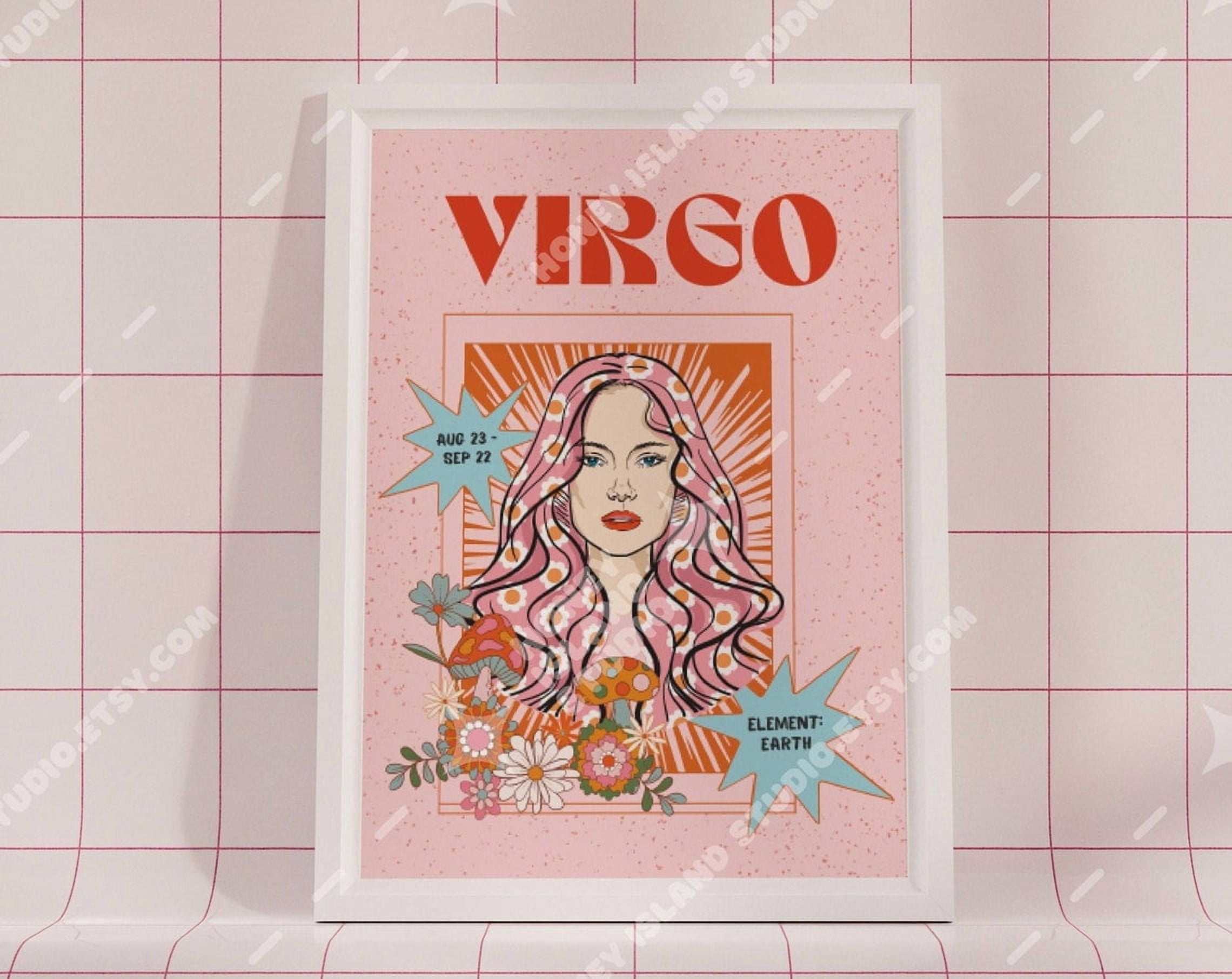SEPT Pink Virgo Poster, Virgo Retro Zodiac Wall Print, Retro Wall Decor ...