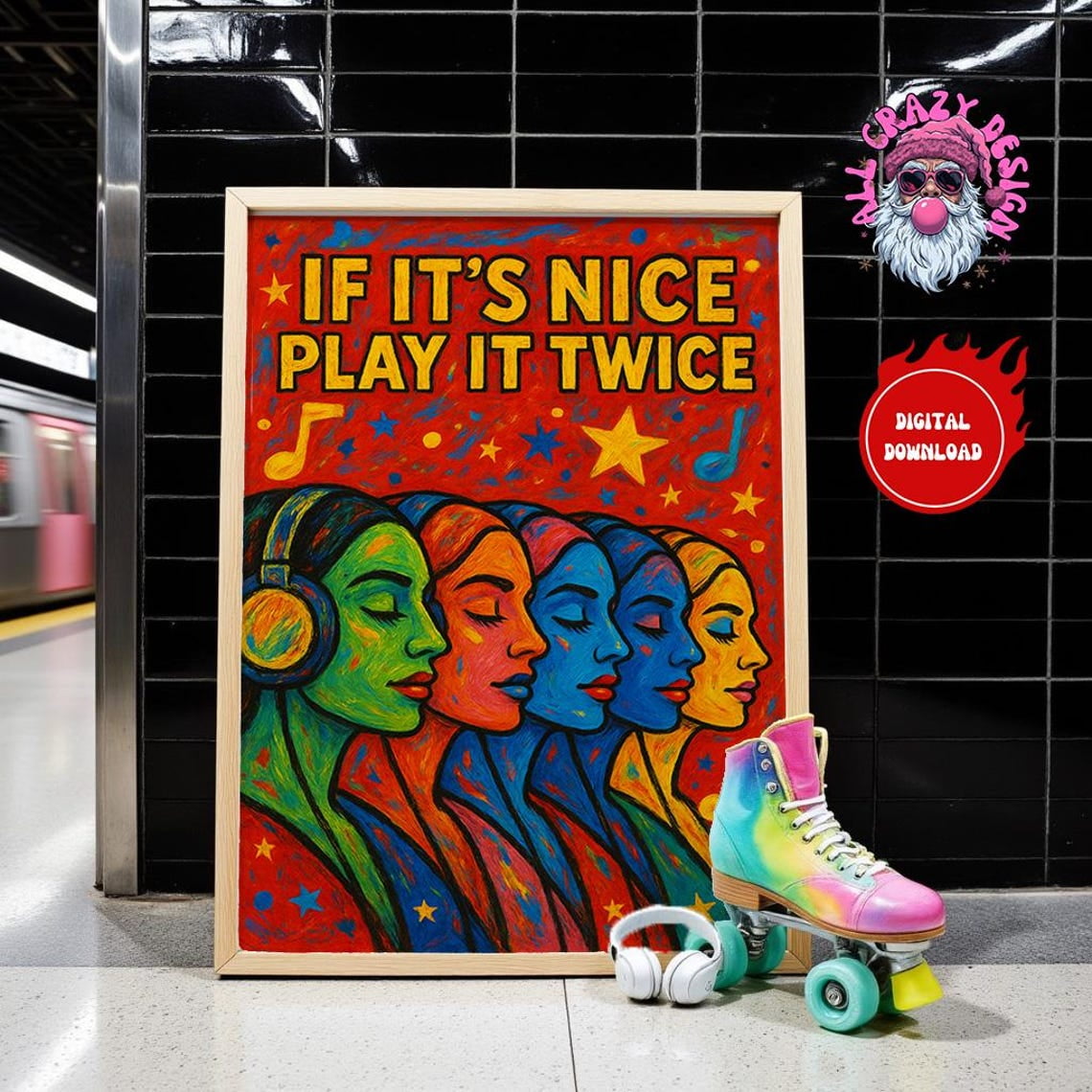 SEPT Play It Twice Poster Groovy Music Wall Art Retro Colorful ...