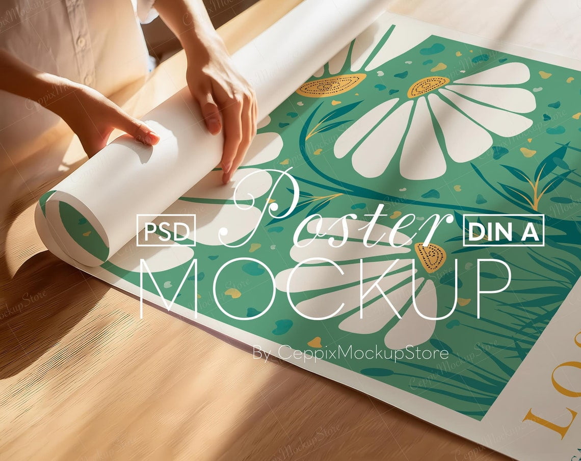 SEPT Poster Mockup With Person, Rolled Up: Unrolling Rolling, Detailed ...