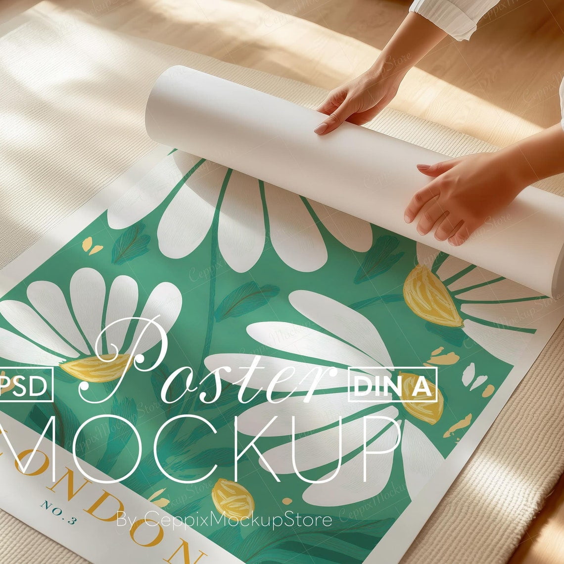SEPT Poster Mockup With Person, Rolled Up: Unrolling Rolling, Detailed ...