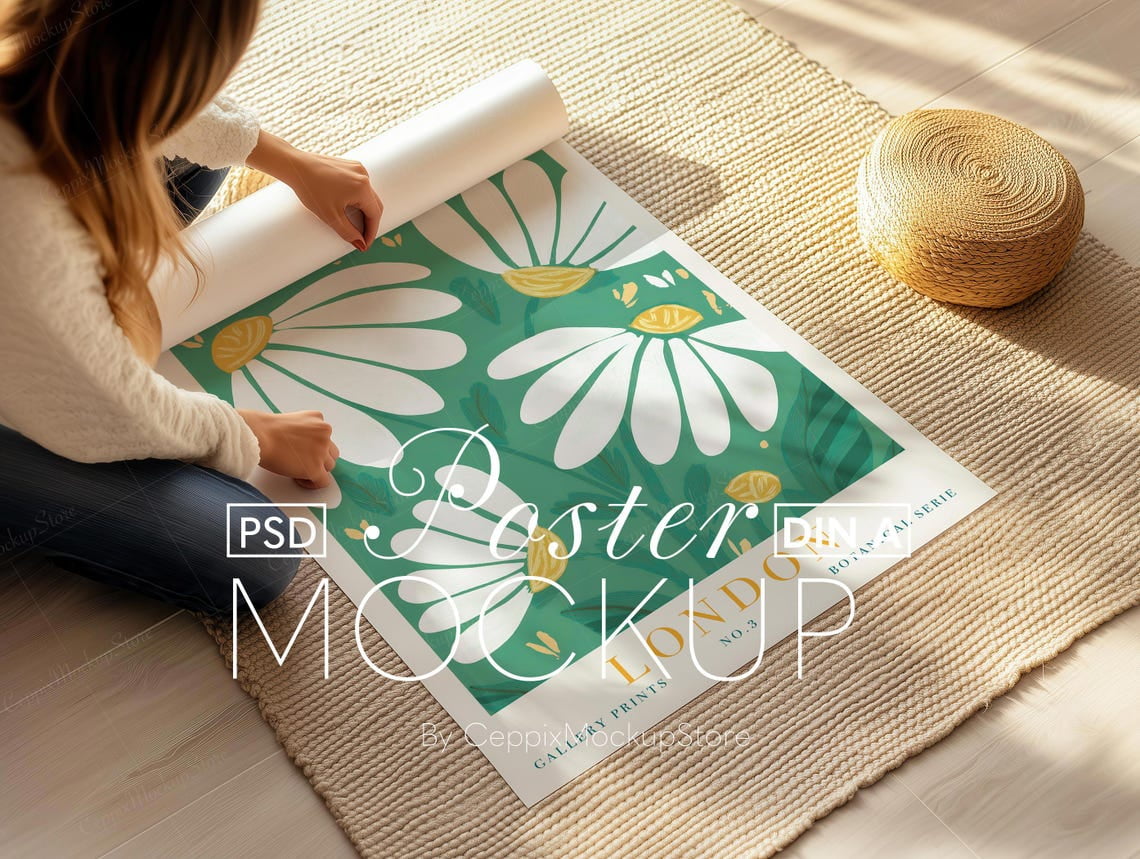 SEPT Poster Mockup With Person, Rolled Up: Unrolling Rolling Frame ...