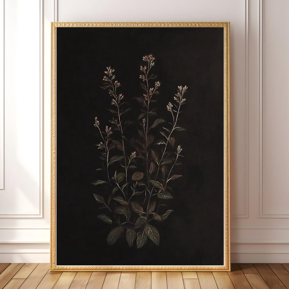 SEPT Printable Black Botanical, Dark Floral Print, Vintage Herb ...