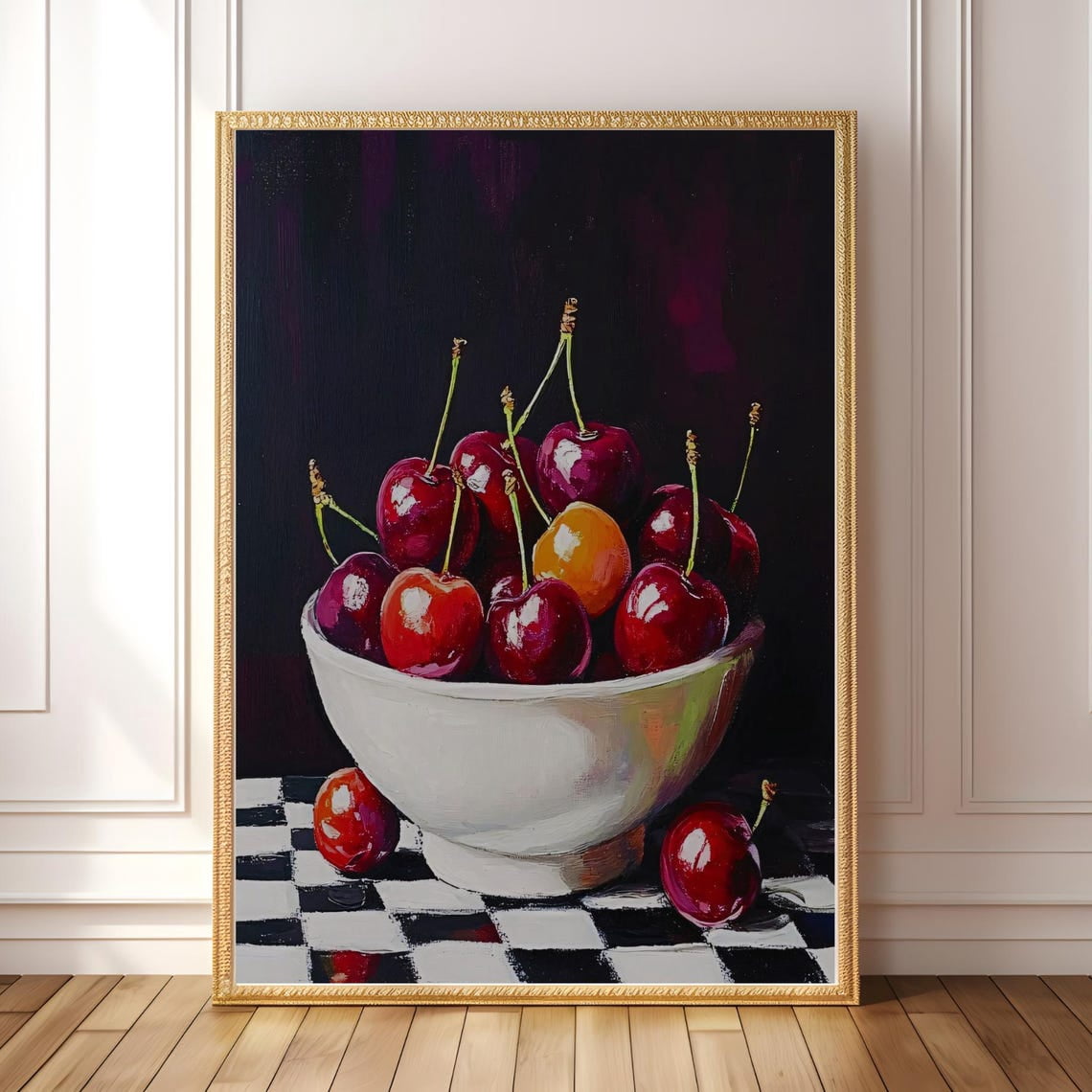 SEPT Printable Cherry Kitchen Wall Art Retro Fruit Bowl Moody Still ...