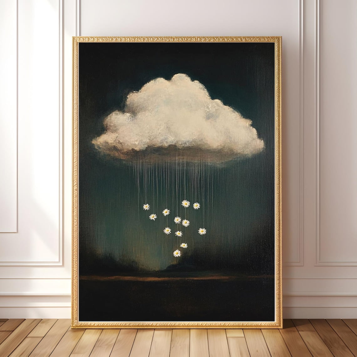 SEPT Printable Moody Cloud & Daisy Rain Art Print Whimsical Dark Wall ...