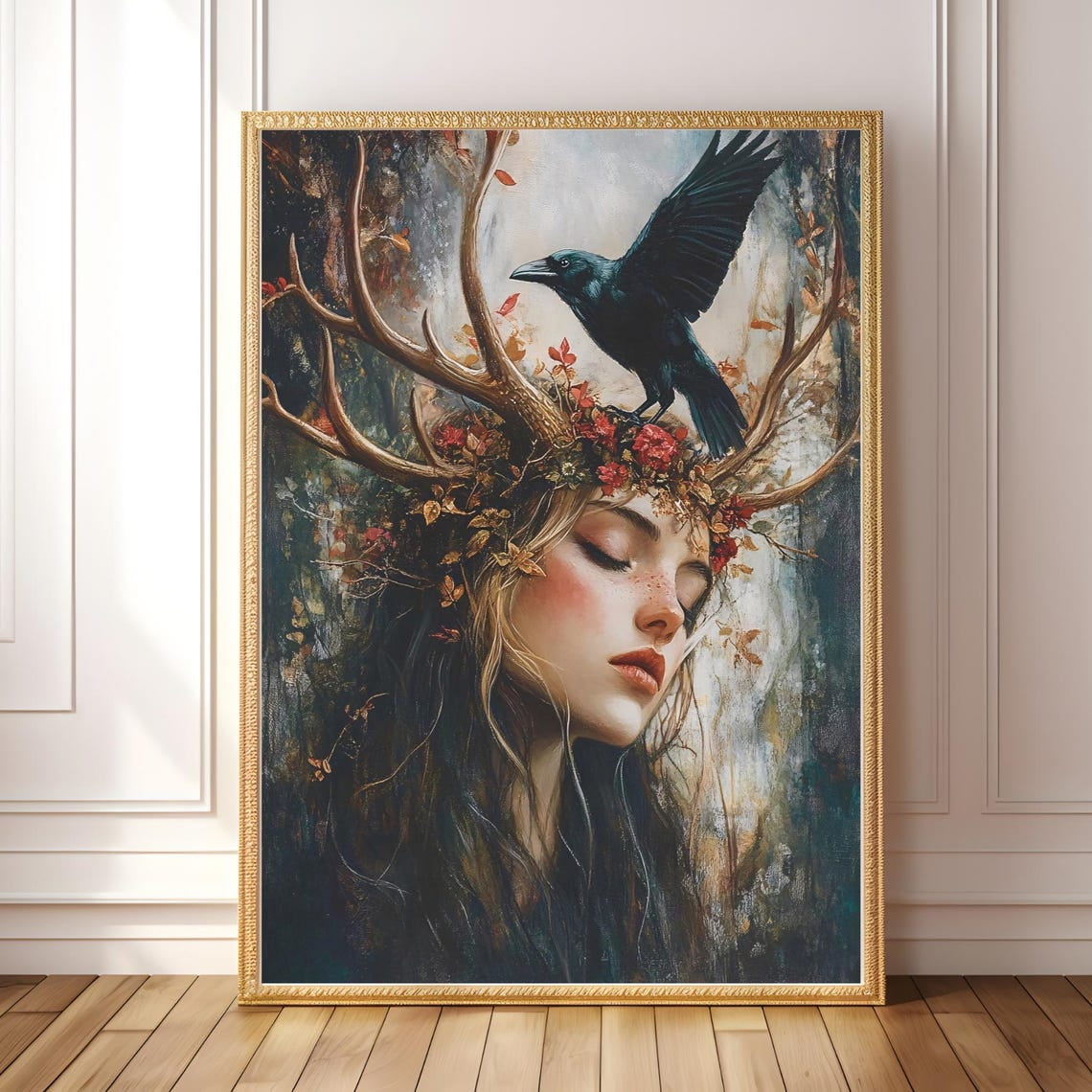 SEPT Printable Pagan Painting, Nature Print, Black Crow Artwork ...