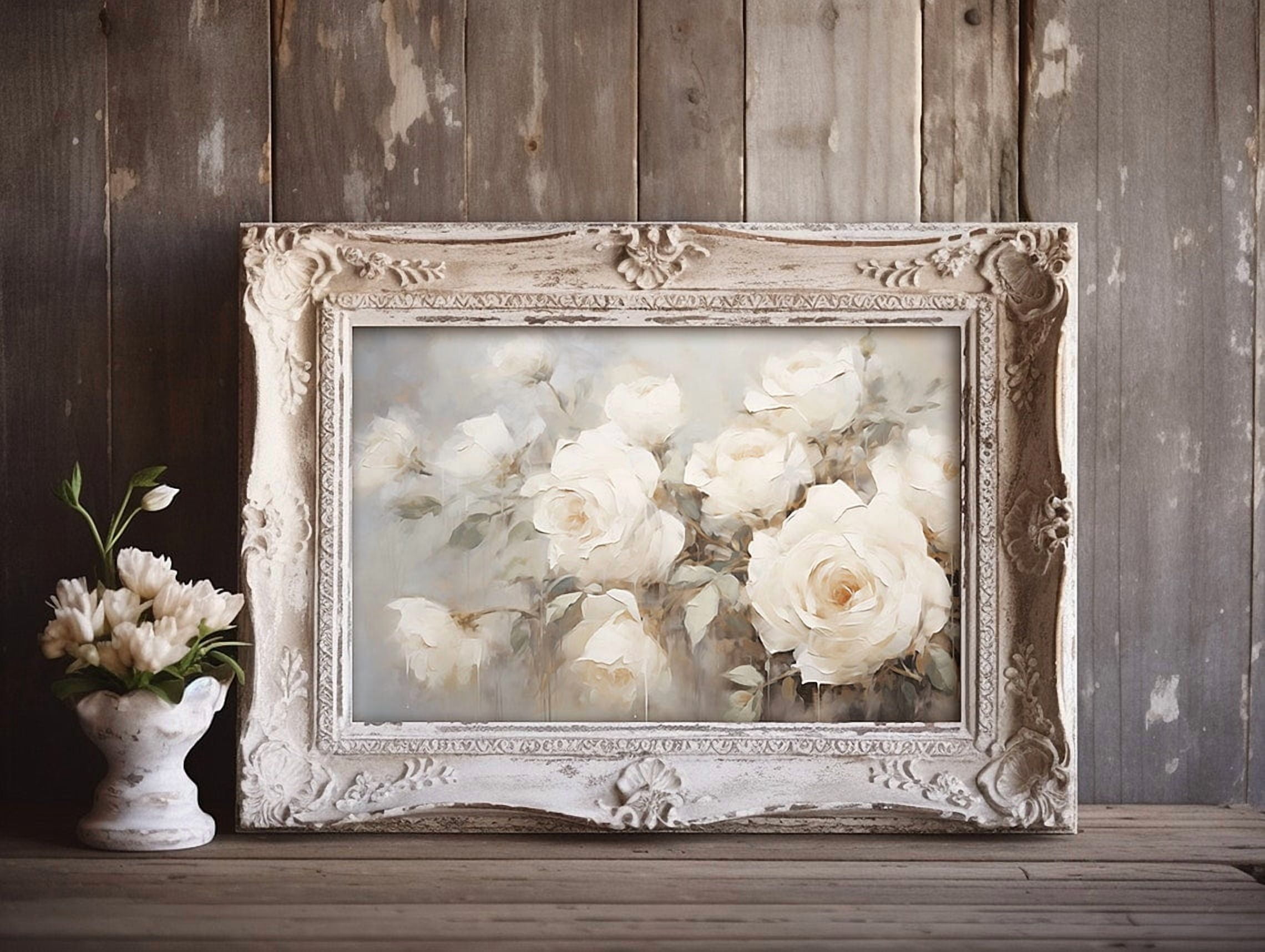 SEPT Printable White Roses Floral, Farmhouse Style, Vintage Oil ...