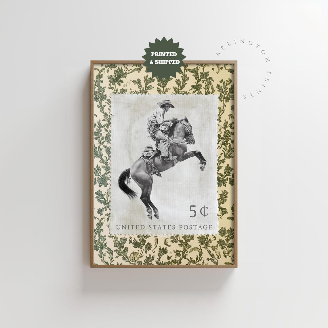 SEPT Printed Cowboy Wall Art, Western Postage Stamp Style Decor ...