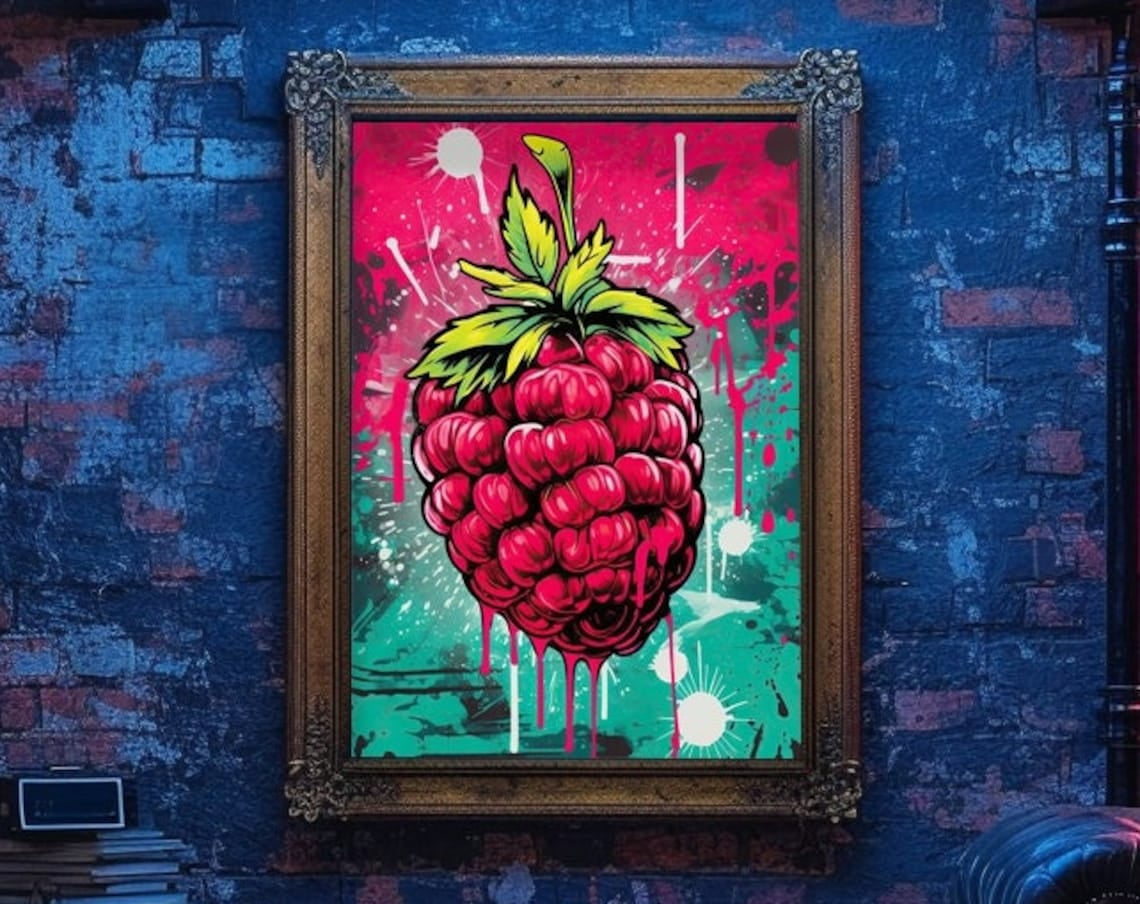 SEPT Raspberry Graffiti Wall Art, Printable Digital Colorful Berries ...