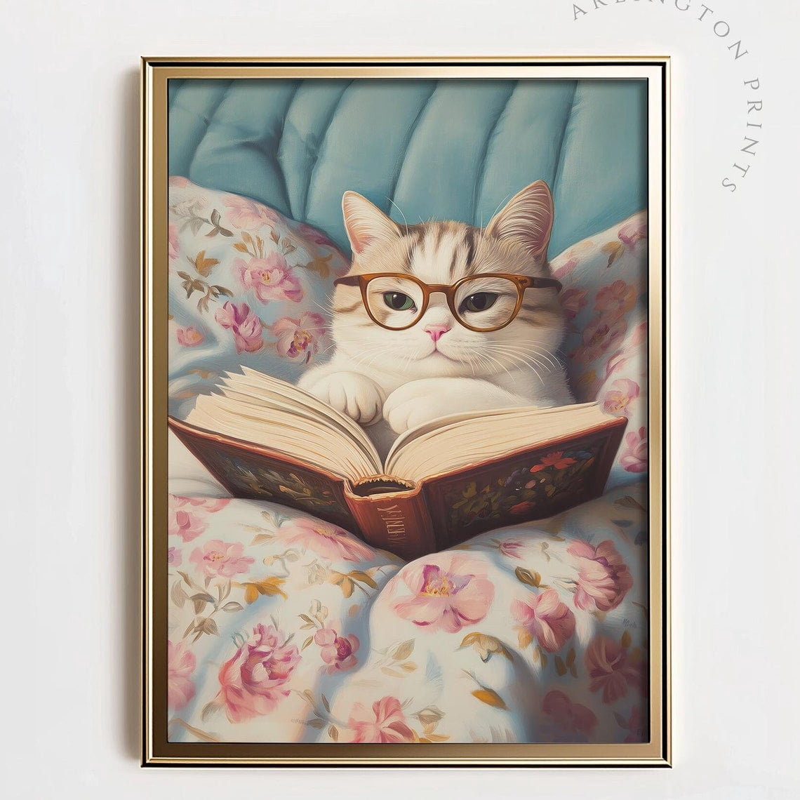 SEPT Reading Cat Wall Art, Cute Book Lover Print, Trendy Bookworm ...