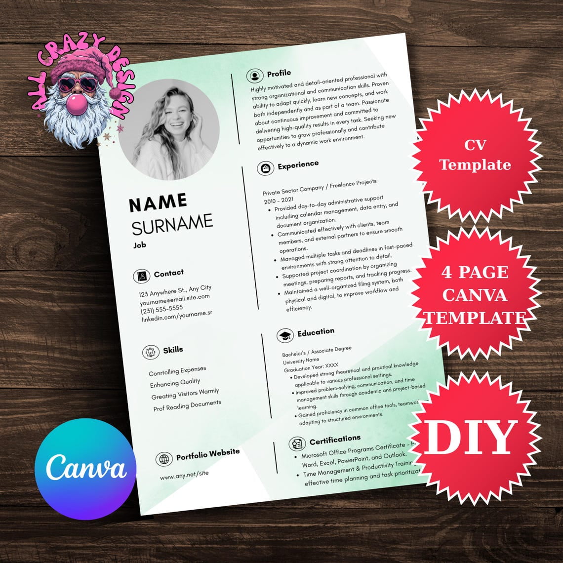 SEPT Resume Template Canva With Cover Letter, Cv Template Canva 4 Page ...