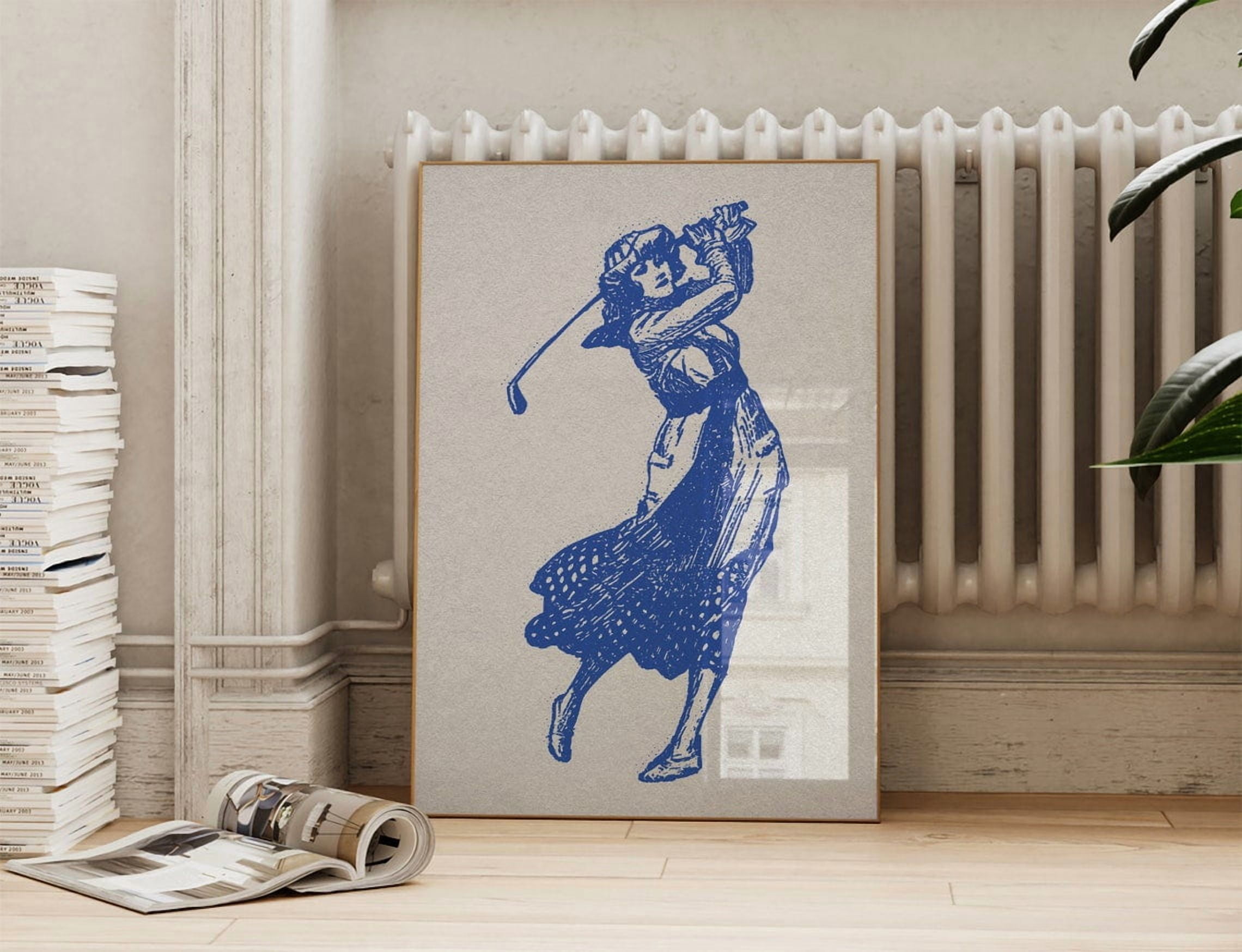 SEPT Retro Athletics Sports Blue Poster Vintage Woman Playing Golf ...