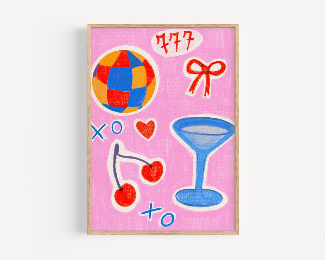 SEPT Retro Disco Cherries & Cocktail Printable Wall Art Pop Art Pastel ...