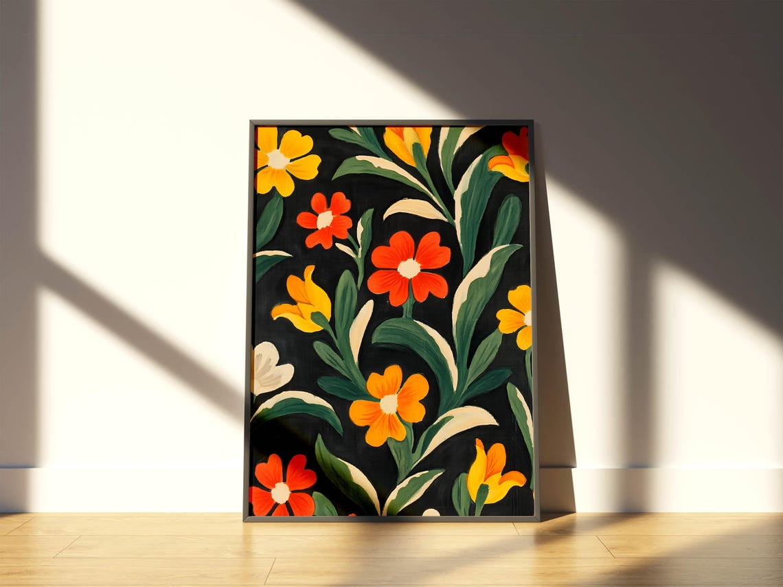 SEPT Retro Floral Print, Mid Century Modern Botanical Wall Art ...