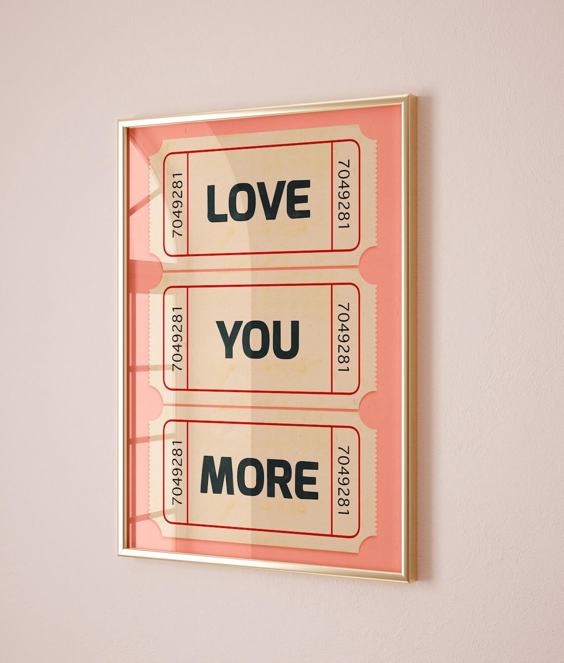SEPT Retro Love Ticket Wall Art - Love You More Print, Pink Retro Wall ...