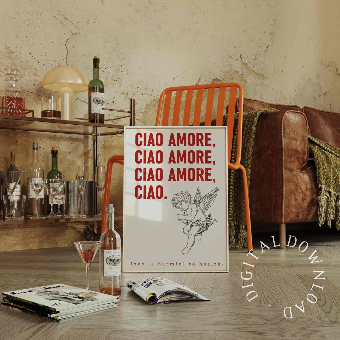 SEPT Retro Red Ciao Amore Poster, Angel Print, Faith Poster, Eclectic ...