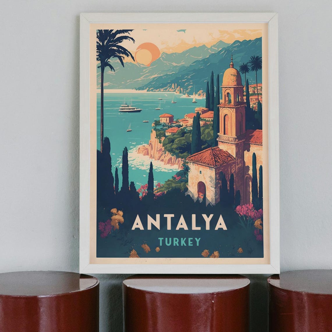 SEPT Retro Turkey Print Antalya Harbour Art Minimalist Coastal Decor ...