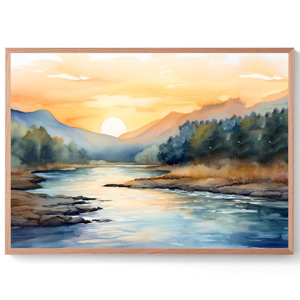 SEPT Roanoke River Watercolor Art Print Blue Ridge Mountains Landscape ...