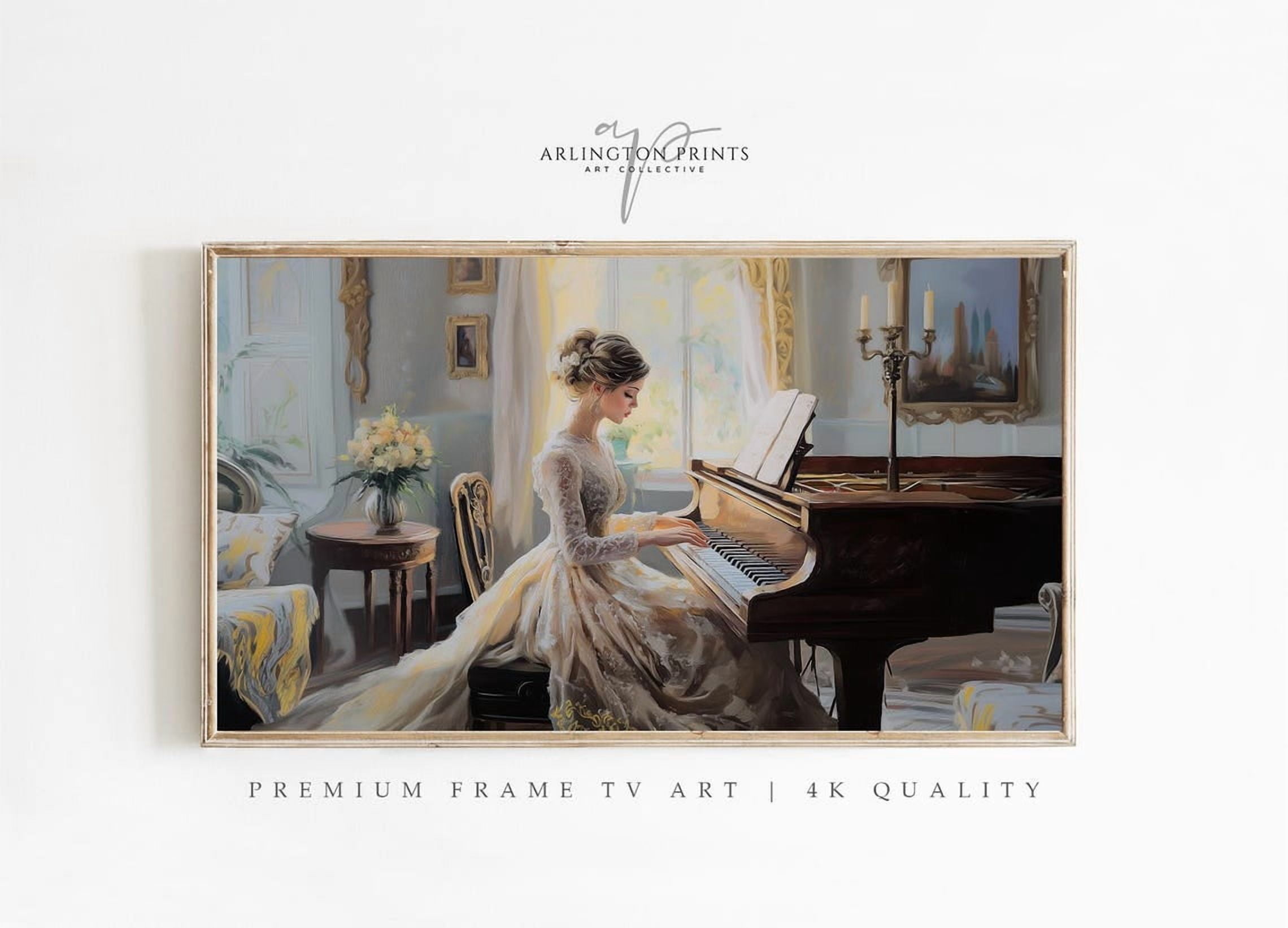 SEPT , Romantic Woman At Piano Painting, Elegant Vintage Room ...