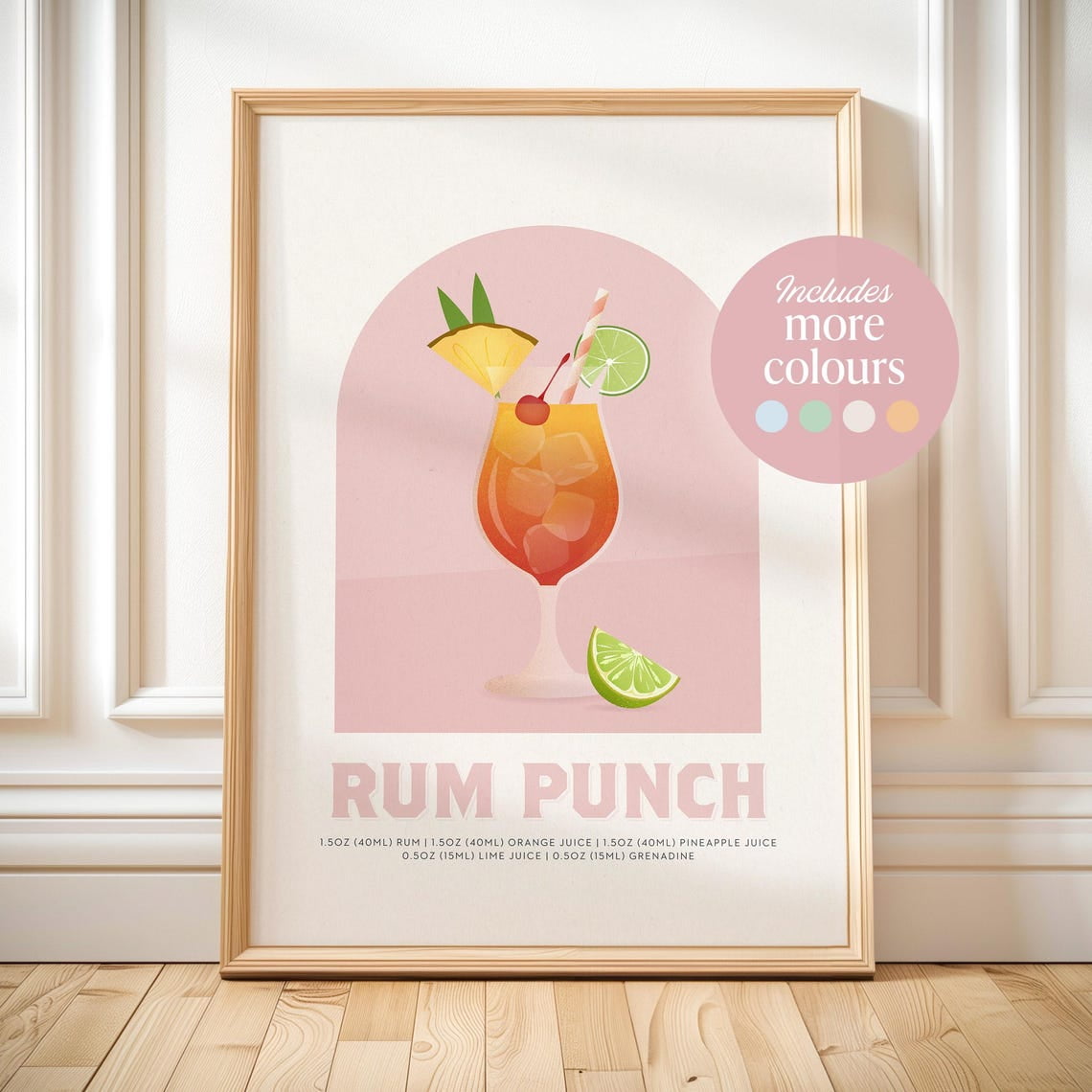 SEPT Rum Punch Print Printable Cocktail Recipe Art Rum Gift Idea For ...