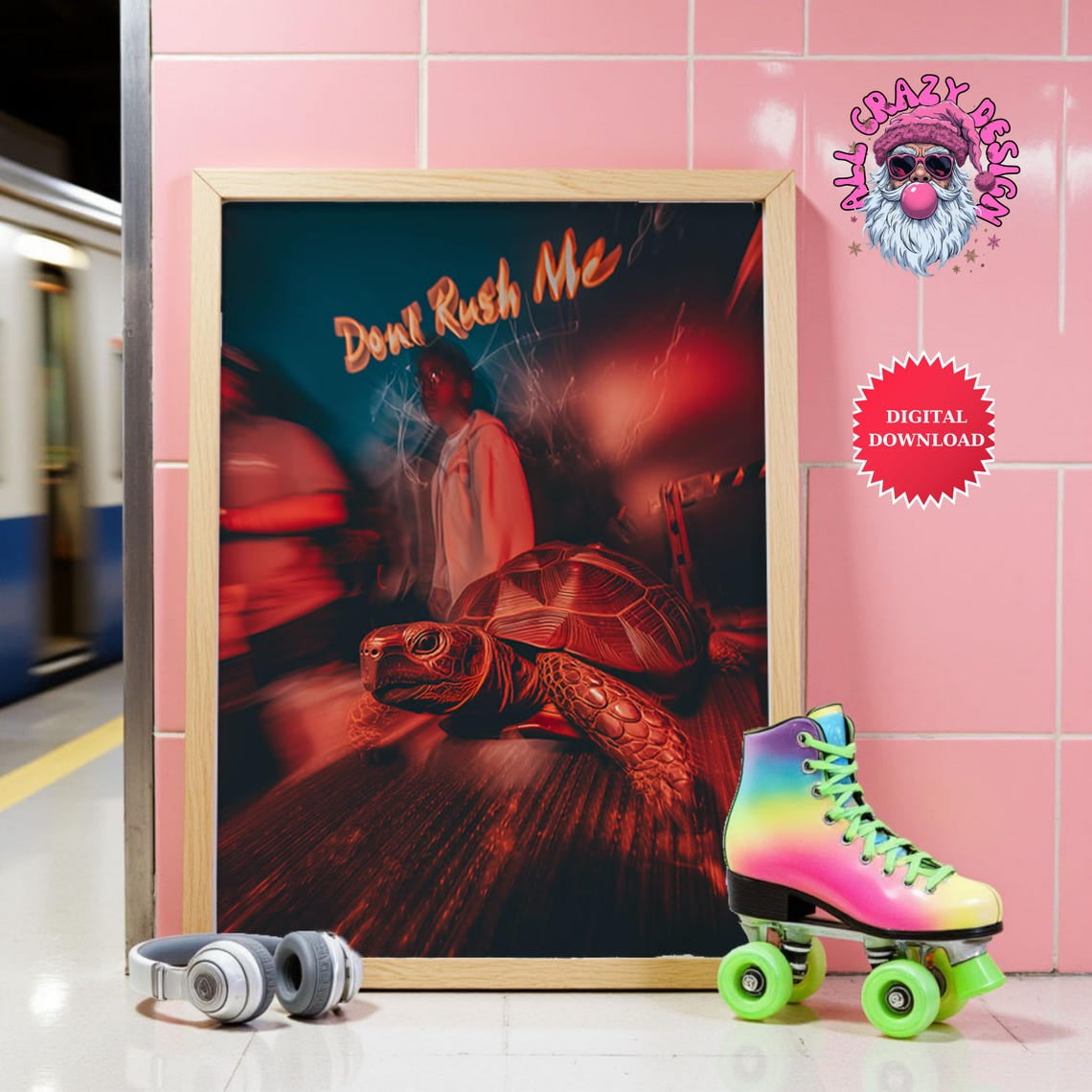 SEPT Don'T Rush Me Turtle Poster Retro Urban Wall Art Slow Living ...