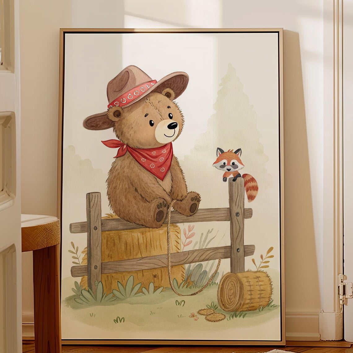 SEPT Rustic Country Bear & Fox Print Watercolor Wildlife Nursery Art ...