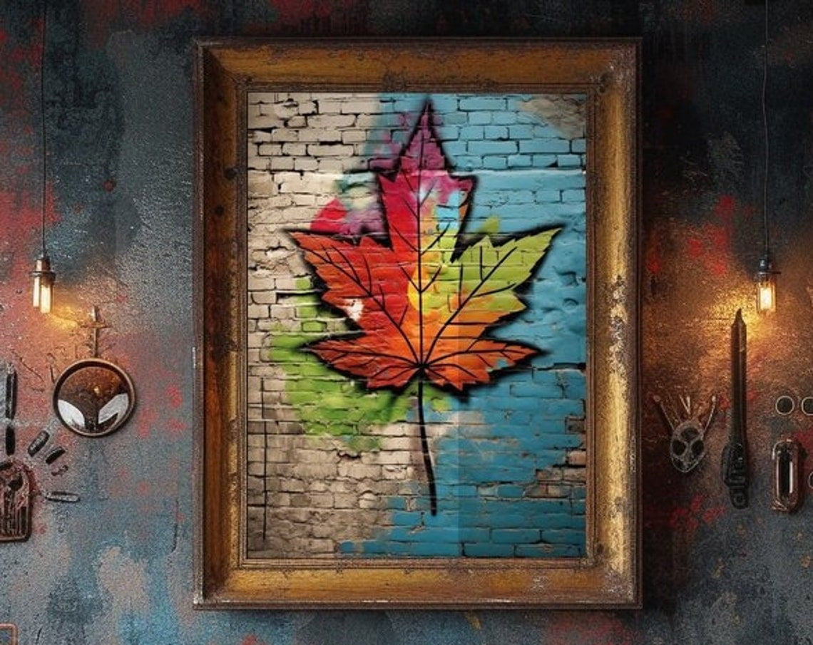 SEPT Rustic Maple Leaf Graffiti Wall Art, , Maple Fall Wall Decor ...