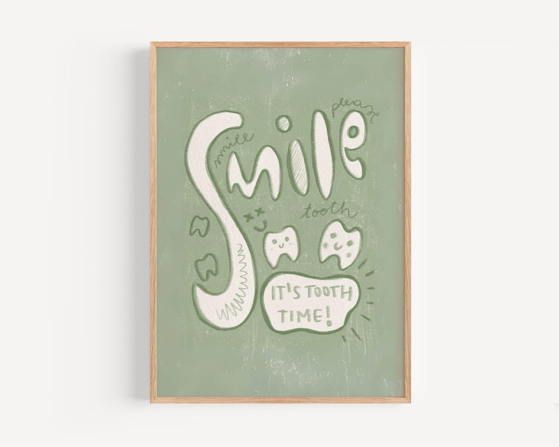 SEPT Sage Green Bathroom Print Smile, It S Tooth Time Kids Decor Fun ...