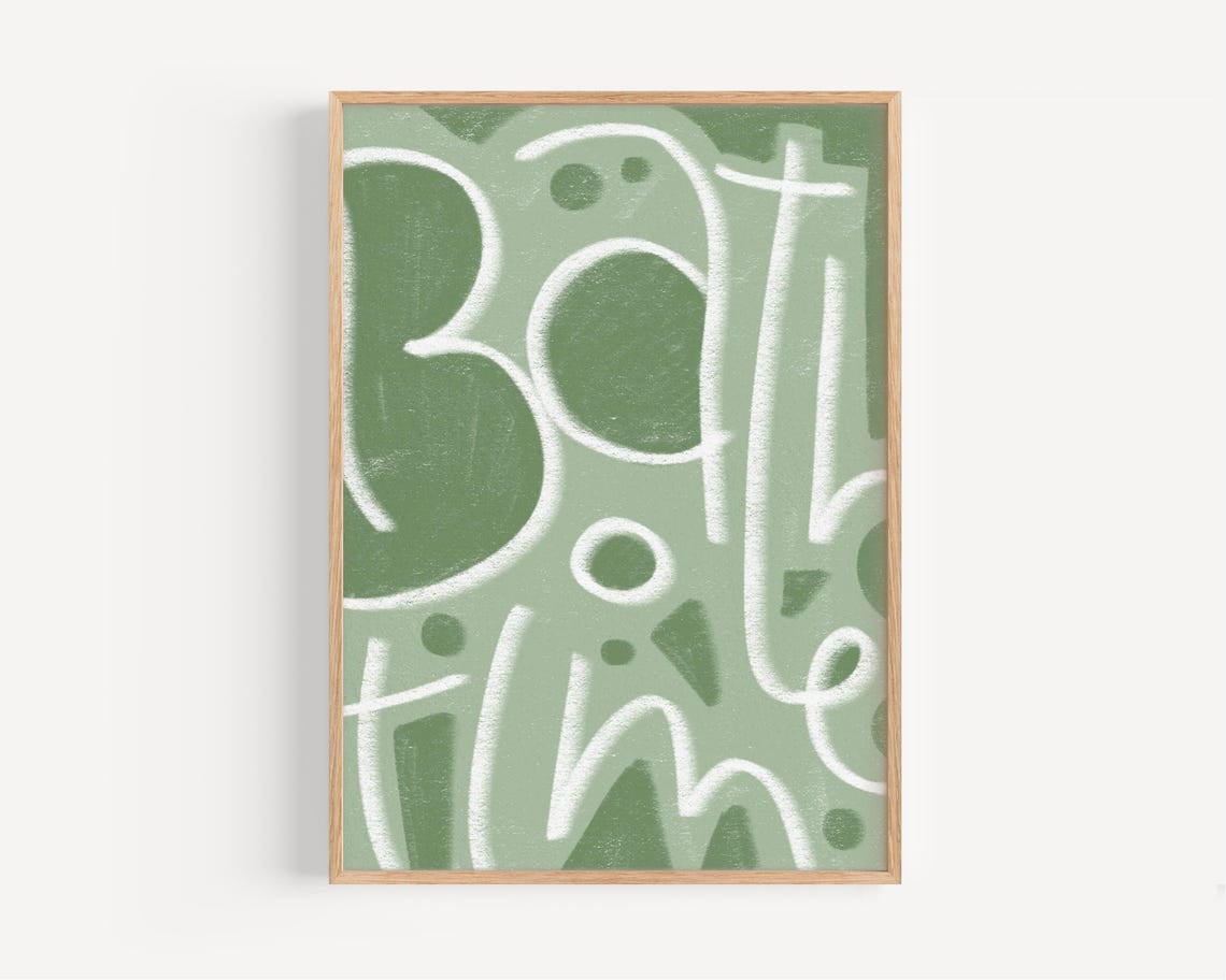 SEPT Sage Green Modern Bath Time Printable Wall Art Chalk-Style ...